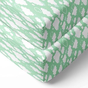 Bacati Clouds in The City Mint Clouds 2 Pack 100% Cotton Universal Baby US Standard Crib or Toddler Bed Fitted Sheets, White/Mint