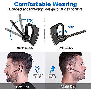 New bee Bluetooth Headset V5.2 Wireless Bluetooth Earpiece 24Hrs Talktime CVC8.0 Dual Mic Noise Cancelling for iPhone/Android/Driver/Business/Office
