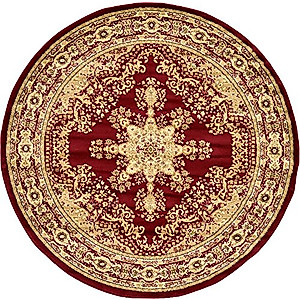 Unique Loom Versailles Collection Traditional Classic Border with Medallion Motif, Area Rug (6' 0 x 6' 0 Round, Burgundy/ Ivory)