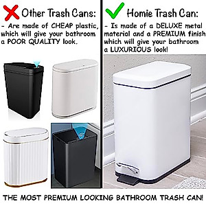 Soft Close, Slim Trash Can 2.6 Gallon with Anti - Bag Slip Liner and Lid, Use as Mini Garbage Basket, Slim Dust Bin, or Decor in Bathroom, Restroom, Kitchen, or Bedroom (10L / 2.6 Gallon, Shiny White)