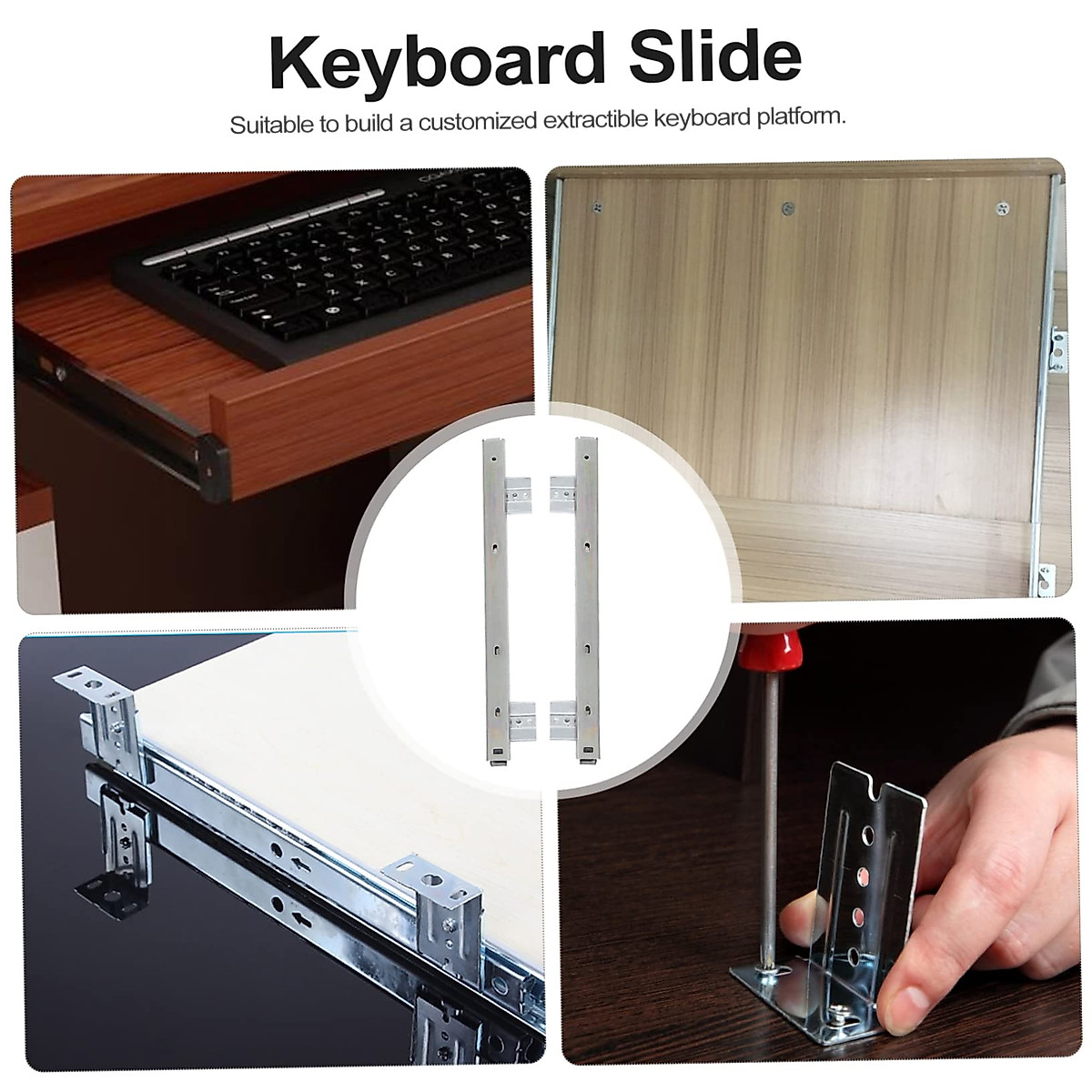 STOBOK 1 Pair Keyboard Rails Computer Desk Shelf Steel Office