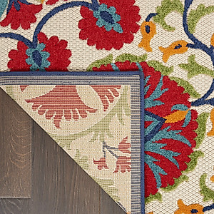 Nourison Aloha Indoor/Outdoor Red/Multi 10' x 14' Area Rug, Easy Cleaning, Non Shedding, Bed Room, Living Room, Dining Room, Deck, Backyard, Patio (10x14)