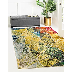 Unique Loom Estrella Collection Mosaic, Distressed, Modern, Abstract, Bright Colors Area Rug, 9 ft x 12 ft, Multi/Green