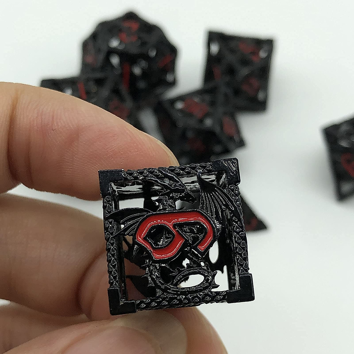 DND Metal Hollow Dragon Dice Set - D&D Black Red Polyhedral Dice (Free Metal Box) Suitable for Pathfinder RPG Board Game Dice (Black Red)