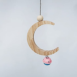 Bird Perch Stand Parrot Rope Moon Shape Swing Hanging Toy,Solid Wood Parakeet Perch Swing Toys&Bird Platform Parrot Stand Playground，Foraging for Parakeets Cockatiels,Conures,Macaws (Large)