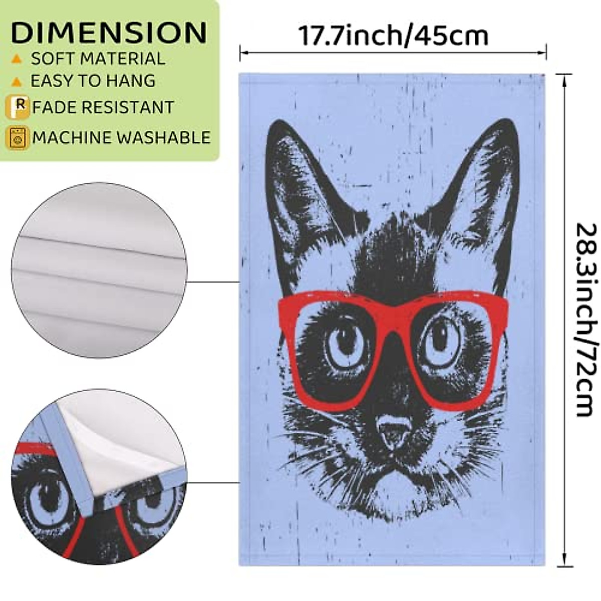Cat Face Glasses Kitchen Towels and Dishcloths Set of 4-17.7" x 28.3" Absorbent Dish Towels with Hanging Loop Hand Towel for Farmhouse Bar Towels & Tea Towels