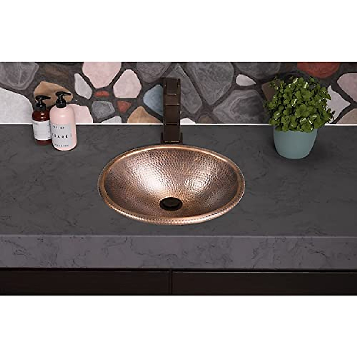 Monarch Abode Pure Copper Hand Hammered Drop-In Bathroom Vanity Sink 17", 17 Inches (Oval)