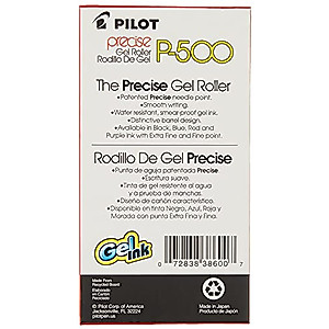 PILOT Precise P-500 Gel Ink Rolling Ball Stick Pens, Extra Fine Point, Black Ink, 12-Pack (38600)