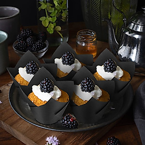 400 Pieces Tulip Cupcake Liner Baking Cups Greaseproof Muffin Liners Cupcake Wrappers Cupcake Holders for Christmas Thanksgiving Wedding Baby Shower Holiday Birthday Party Kitchen Supplies (Black)