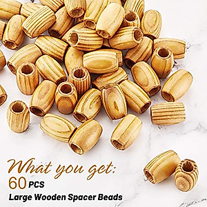 60 Pieces Large Wooden Spacer Beads Wooden Macrame Beads Oval Loose Wood Beads Natural Tube Beads with 10 mm Large Hole for Handmade Jewelry DIY Craft Making, 30 x 20 mm (Wood Color)