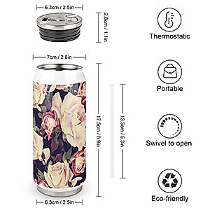 Stainless Steel Mug Roses Watercolor Thermos Cup Double Wall Vacuum Travel Mug With Lids Straw 17oz