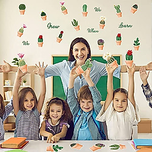 G1ngtar 70Pcs When We Learn We Grow Cactus Bulletin Board Decoration Set Green Plant Prickly Cactus DIY Cardstock Paper Cutouts Wall Decals Teacher Supplies for Fiesta Classroom School Kindergarten