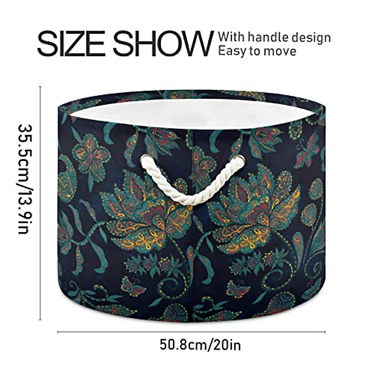 ALAZA Paisley Watercolor Floral Ethnic Pattern Storage Basket Gift Baskets Large Collapsible Laundry Hamper with Handle, 20x20x14 in