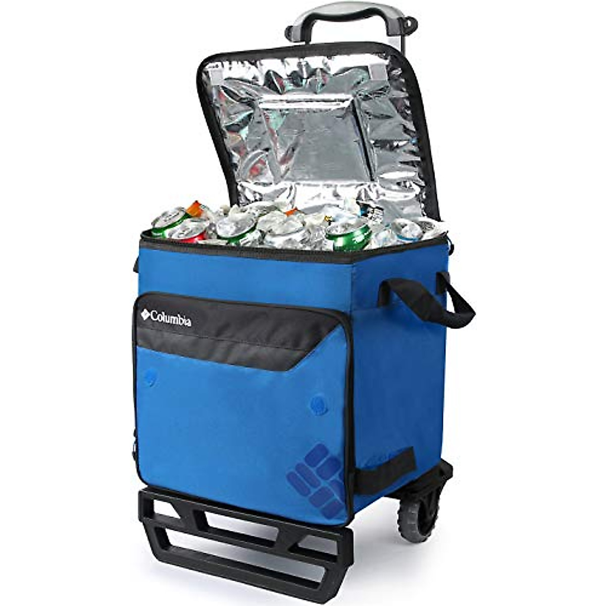 Columbia Crater Peak Wheeled Cooler - 50 Can Rolling Cooler - Blue Collapsible Cooler with Super Foam Insulation and Foldable All-Terrain Cart with Wheels