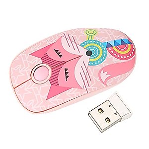 Pink Gaming Mouse, 1500DPI 2.4GHz Wireless Mouse with Cute Cartoon Pattern, 3 Intelligent Sleep Modes, Rechargeable Silent Mouse for Computer Laptop