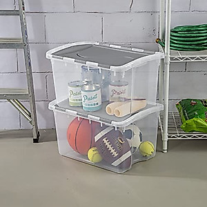 QTIQ 48 Qt. Hinged Lid Storage Box Plastic, Titanium, Set of 6