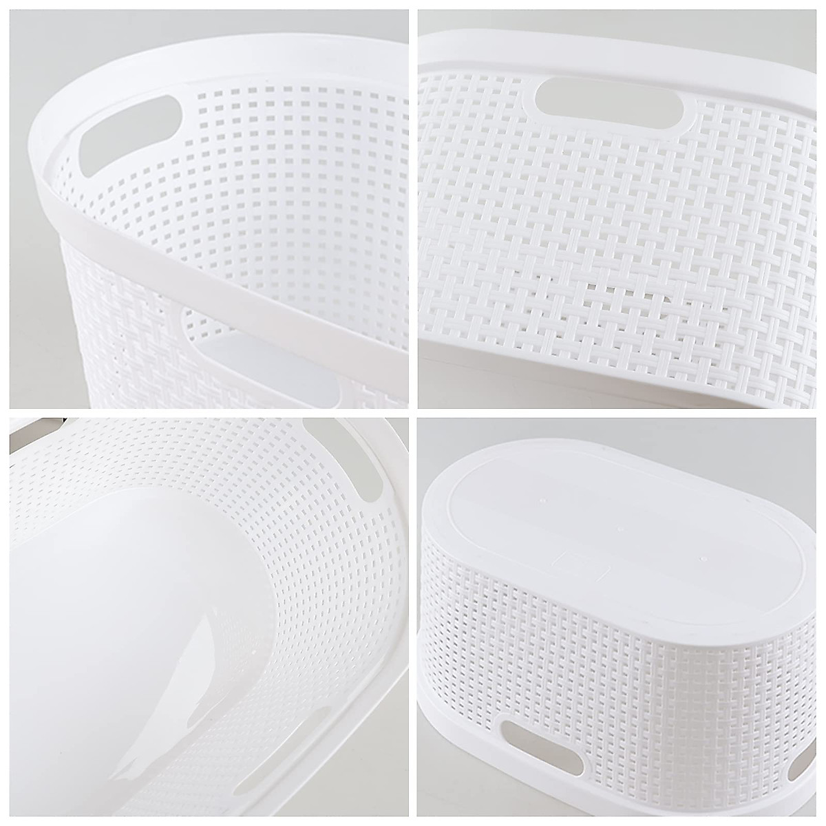 Innouse 4 Pack Laundry Basket with Cutout Handle, White Plastic Laundry Hamper