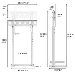 unho Universal Against The Wall TV Stand Floor: Free Standing Mount Stand with Height Adjustable Bracket for TV Bench Compatible with 32-65 inch Flat Panel LED LCD Plasma Screens (White)