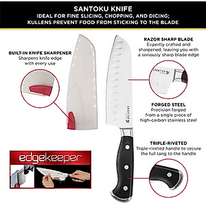 Sabatier Forged Triple-Rivet Santoku Knife with Self-Sharpening Blade Cover, High-Carbon Stainless Steel, 7-inch Razor-Sharp Kitchen Knife for Cutting Fruit and Vegetables