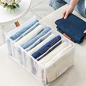 FLOODKING Wardrobe Clothes Organizer, 2Pcs Foldable Washable Drawer Storage Boxes With 7 Compartments, High Capacity Grids Closet Dividers for Underwear, Socks, T-shirts, jeans (large, White)