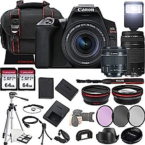 Canon EOS Rebel SL3 DSLR Camera w/EF-S 18-55mm F/4-5.6 Zoom is STM Lens + EF 75-300mm f/4-5.6 III Lens + 2X 64GB Memory + Case + Filters + Tripod + More (35pc Bundle)