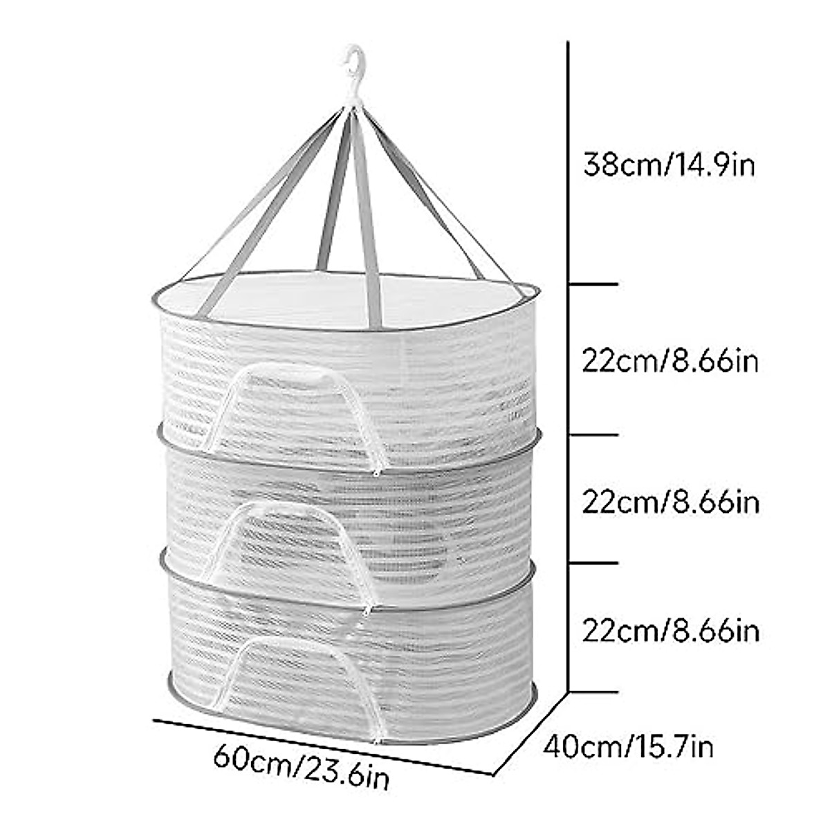 Nicedeal Herb Drying Rack, 3 Layers Collapsible Mesh Hanging Drying Racks Hanging Herb Dryer Rack with Zip Breathable Drying Rack Hanging Mesh Net for Seeds Vegetables Fish 37x23.62x15.75 inch