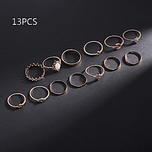 O Jeweky Vintage Kunckle Rings Gold Stackable Joint Finger Rings Set Crystal Crown Nail Accessories Jewelry for Women(Pack of 13)