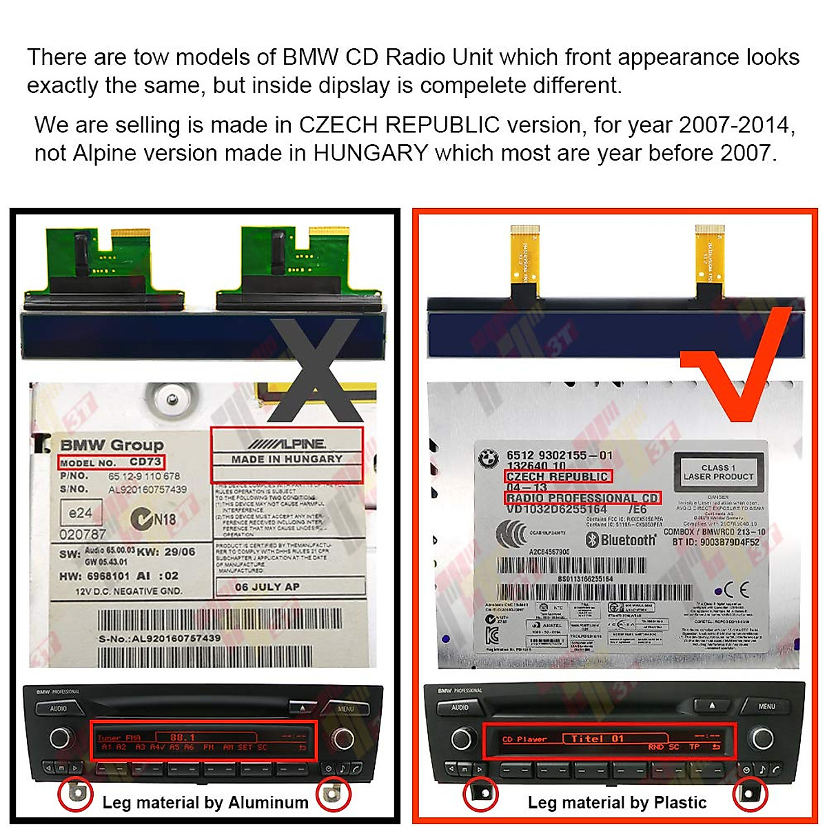Display Compatible with BMW E90 E91 E92 Mini Cooper Professional CD Unit 2007-2014 Not Alpine Version
