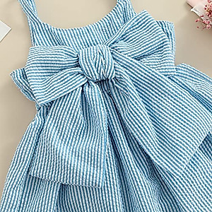 Toddler Baby Girls Sleeveless Dress Front Bowknot Stripe Sling Summer Jumpsuit Princess Casual Romper (Blue, 3-6 Months)