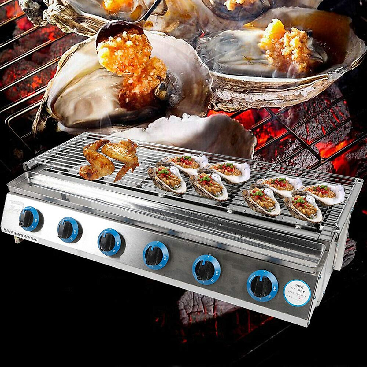 Tabletop Grill Smokeless BBQ with 6 Burners Portable Gas Barbecues Griddle with 6 Independent Switches Gas Grill Griddle for parties, backyard barbeques, Camping, Tailgating or Picnicking (6 Burners)