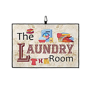 Laundry Room Golf Towel 24"x16", Absorbent Microfiber Towels Golf Accessories, Retro Yellow Washing Machine Clothes Golf Towels for Golf Bags with Clip Funny Golf Towel Gifts for Man Women