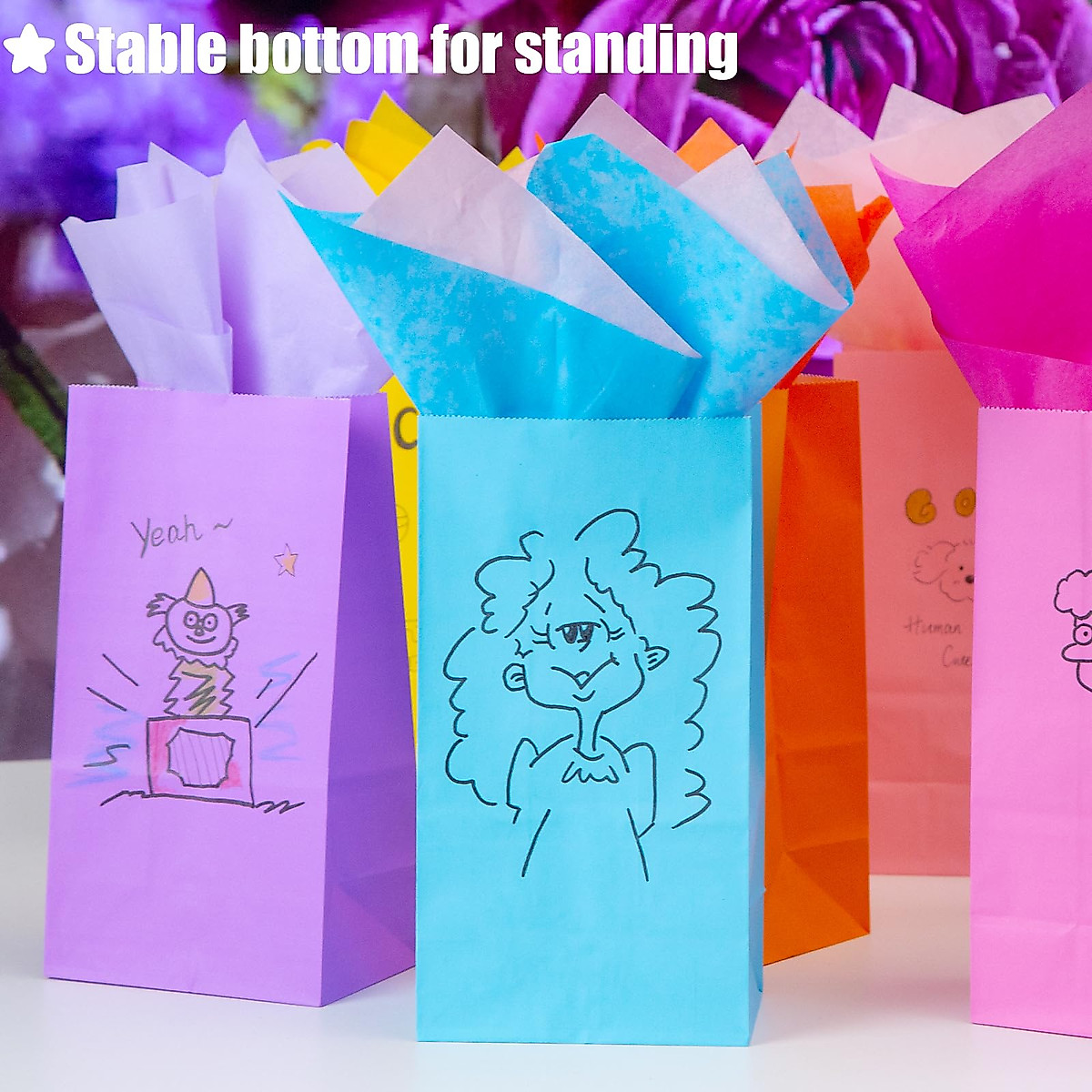 VGOODALL 54PCS Solid Color Paper Bags, Neon Colored Gift Bags Party Favor Treat Bags Goodie Bags for Birthdays Baby Showers Crafts Wedding 9 Assorted Colors