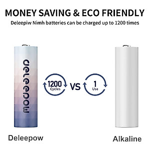 Deleepow Rechargeable AA Batteries with Charger 3300mAh Nimh AA Rechargeable Batteries 8 Count 1.2V 1200 Cycle with LCD Charger High Capacity Performance