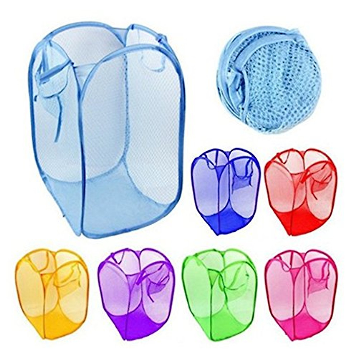 Rainbow Love 6pcs Foldable Pop Up Mesh Washing Laundry Basket Bag Bin Hamper Toy Tidy Storage