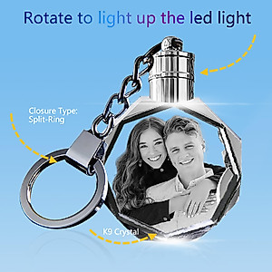 HAN'S LASER Customized Crystal Keychain, Personalized Picture Key Chain with LED Light, Best Custom Gift, Octagon