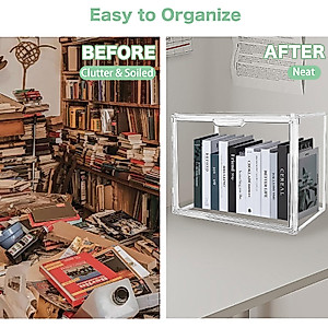 Cutora 2 PACK Clear Book Storage Organizer Stackable Acrylic Book Display Box with Magnetic Door for Bookshelf Easy Assemble Bookcase Containers Display case for Comics Toys Handbags Shoes Purses