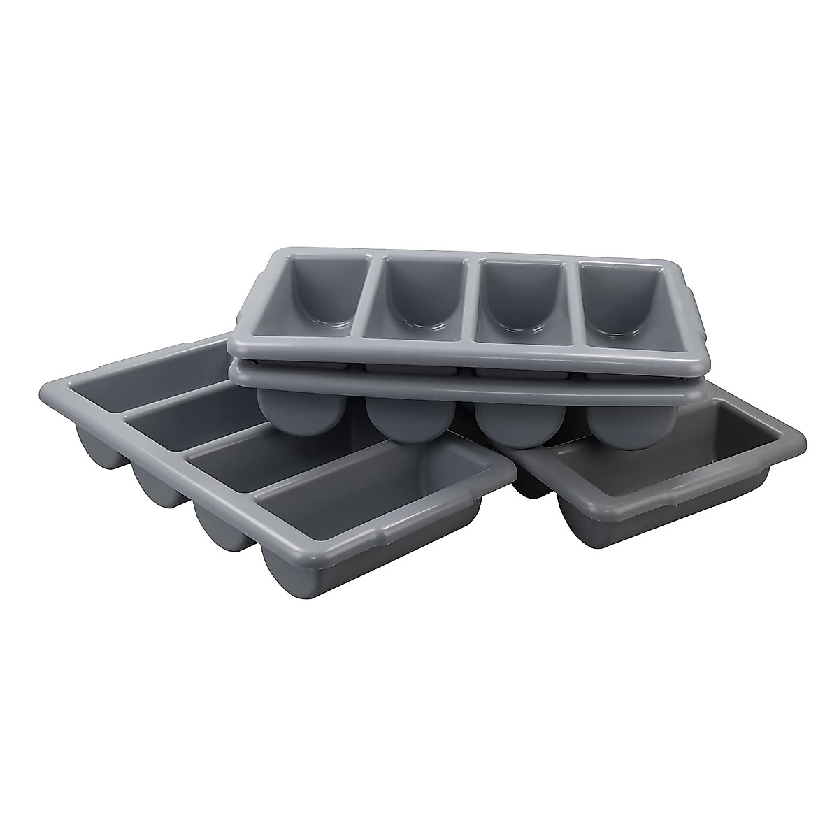Begale 4-Pack Plastic Commercial Cutlery Bin, 4-Compartment Cutlery Bin, Gray