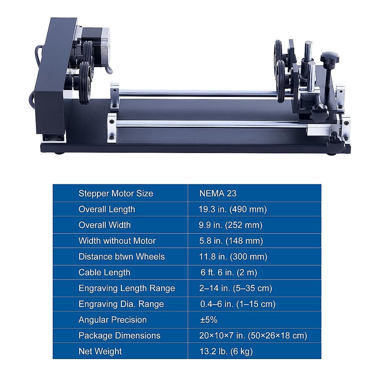 OMTech 4-Wheel Rotary Cutter and Engraver Attachment with Nema 23 2-Phase Stepper Motor for 50W 60W 80W 100W 130W CO2 Laser Engraving Machine Rotary Tool Accessory Kit for Wood and More