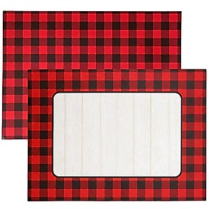 Iconikal 2-Sided Disposable Paper Place Mats, Red Buffalo Plaid and Wood Grain, 14 x 11-Inches, 22-Pack