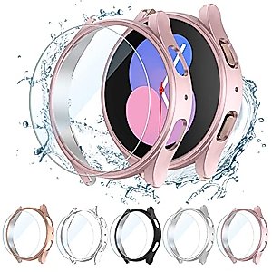 KIMILAR [5+5 Pack] Galaxy Watch 5/Galaxy Watch 4 Screen Protector Case 40mm, Anti-Fog Tempered Glass and Hard PC Protective Bumper Compatible with Samsung Galaxy Watch 5 40mm and Galaxy Watch 4 40mm