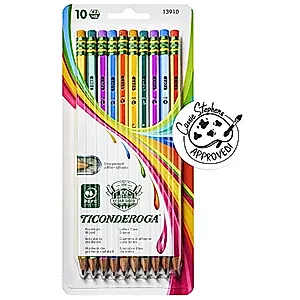 Ticonderoga X13910 Striped Wood-Cased Pencils, 2 HB Soft, Pre-Sharpened, 10 Count, Assorted Colors