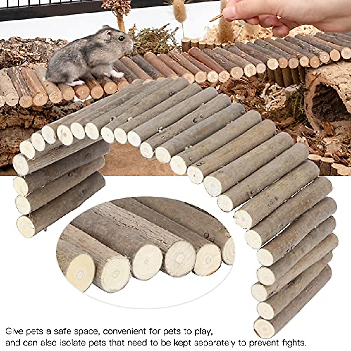 Hamster Bridge Toy, Bendable Wooden Hideout Rodents Wooden Door Fence for Small Animal Mouse Squirrel Chipmunk (60CM) Habitat Décor