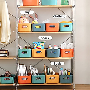 ZOAJU Plastic Cabinet Organizer, Set of 6 Storage Basket Pantry Bins Kitchen Spice Rack Organizer for Shelves Drawers Pantry Closet Classroom Bathroom, Blue,Green