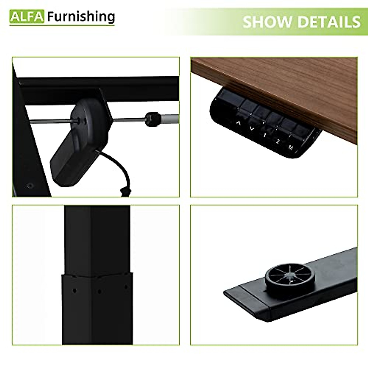 ALFA FURNISHING Height Adjustable Standing Desk, 60” x 30” inches Electric Standing Desk with Whole Piece Desk Board, 2 Pre-Set Memory Button Sit Stand Desk for Home Office Workstation