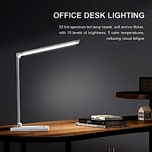 LED Desk Lamp with USB Port, Desk Light with 10 Brightness 5 Color Temperature, Soft Table Lamp for Reading, Office and Home, Touch Control, 30/60 Timer Off, No Glaring