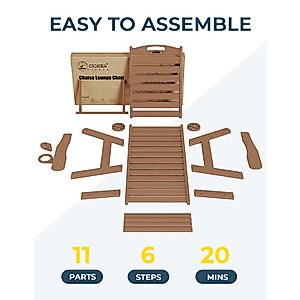 Lounge Chair Outdoor, Oversized Chaise Lounge Chair with 5 Positions, HDPE, Patio Lounge Chair with Wheels & Cup Holder for Pool, Deck, Poolside, Teak