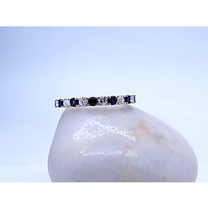 Dazzlingrock Collection 2.3mm Each Alternate Round Blue Sapphire & White Diamond Eternity Wedding Anniversary Ring Band for Her in 14K Yellow Gold Size 8