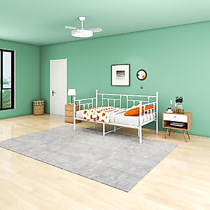 HAHRIR Metal Daybed Frame and Trundle Set Premium Steel Slat Support Daybed and Roll Sofa Bed (Shiny White, Twin)