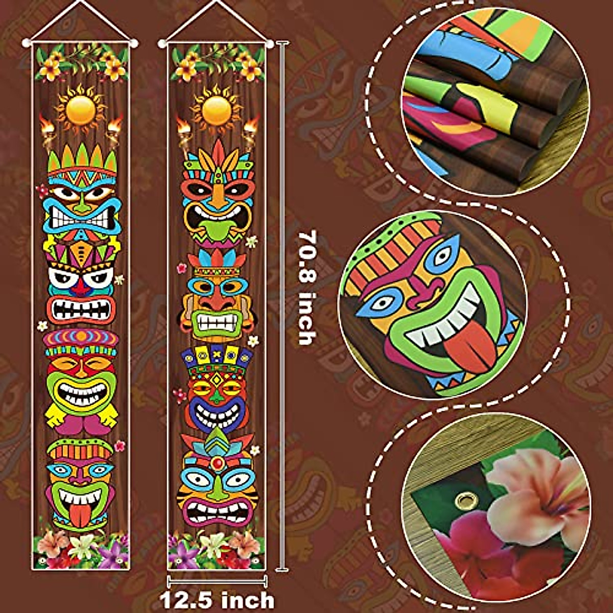 Tiki Banner Luau Hawaiian Party Decorations Set Tiki Totem Porch Sign for Aloha Tropical Hawaii Hibiscus Wall Hanging Decor Door Banner Carnival Party Jungle Background Backdrop (Tiki Luau Banner)
