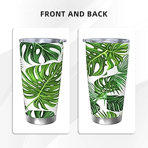 AYCZN Green Leaves 20 OZ Tumbler Stainless Steel Travel Coffee Mug, Palm Leaf Insulated Water Bottle with Lid Leakproof Thermal Cup